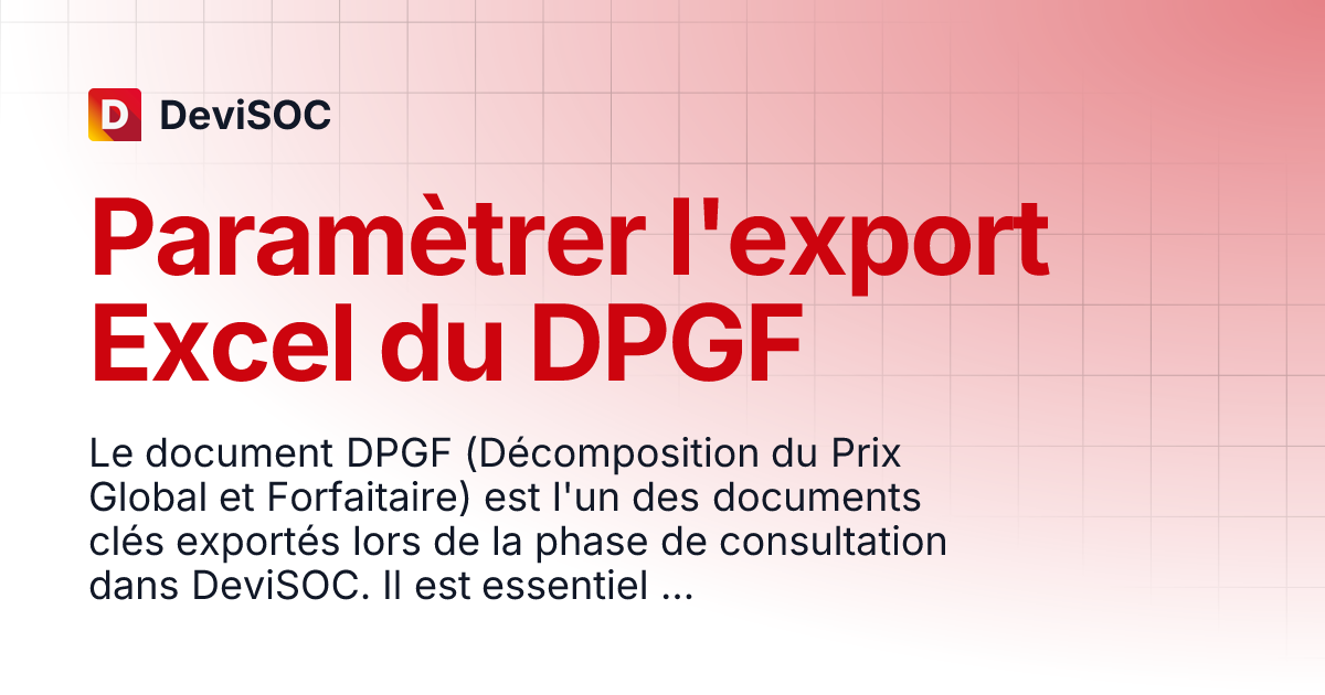 Paramètrer l'export Excel du DPGF | DeviSOC